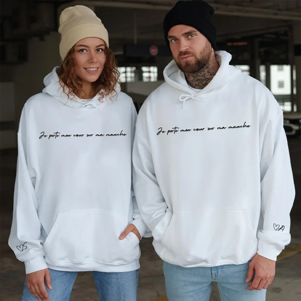 Sweat-shirt personnalisé brodé pour couple-Je Porte Mon Cœur Sur Ma Ma ...